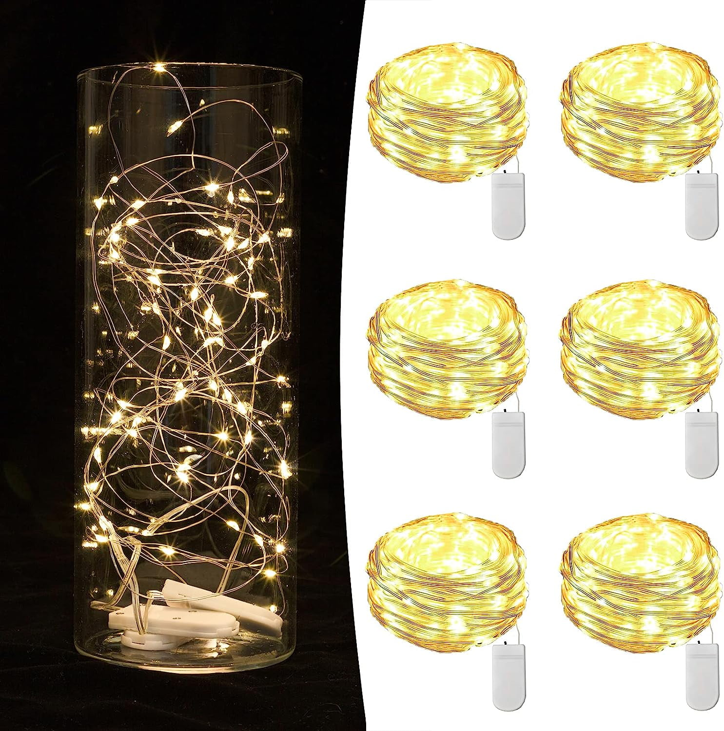 6 Pack Fairy Lights Battery Operated - 6.6 ft 20 LED Mini String Lights ...