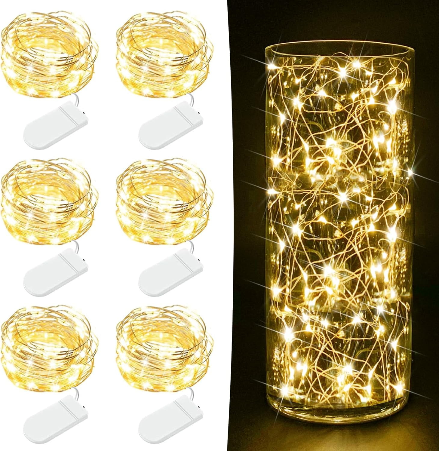 6 Pack Fairy Lights Battery Operated - 7ft 20 LED Twinkle Lights Copper ...