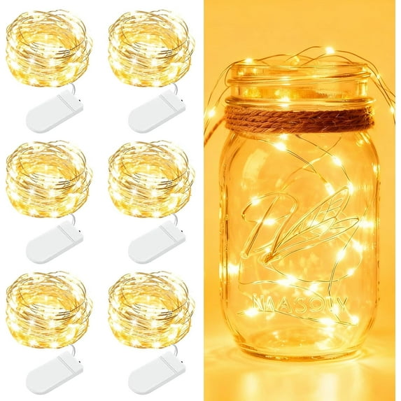 6 Pack Fairy Lights Battery Operated - 7ft 20 LED Twinkle Lights Copper ...