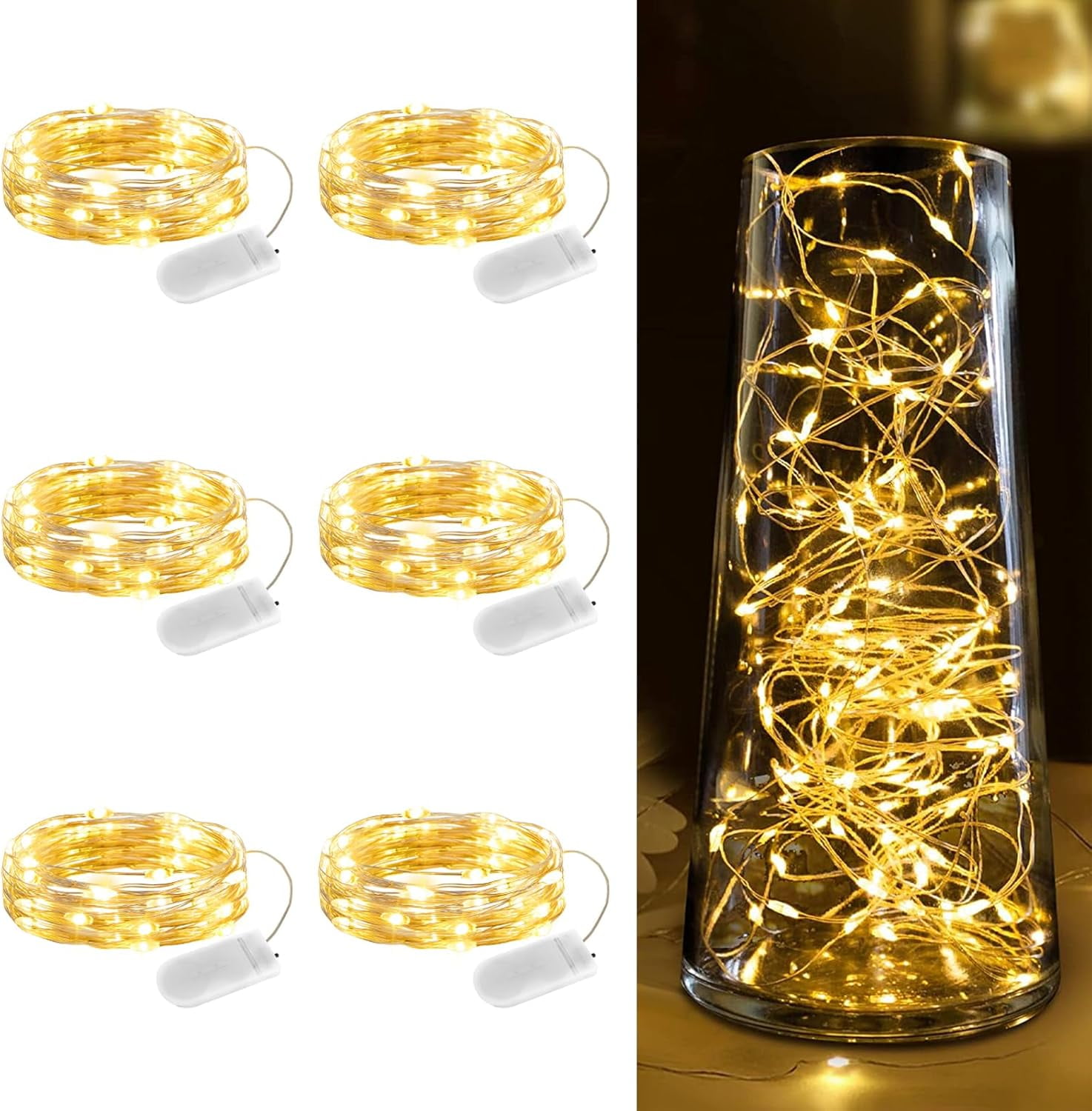 6 Pack Fairy Lights Battery Operated String Lights - 7ft 20 LED ...