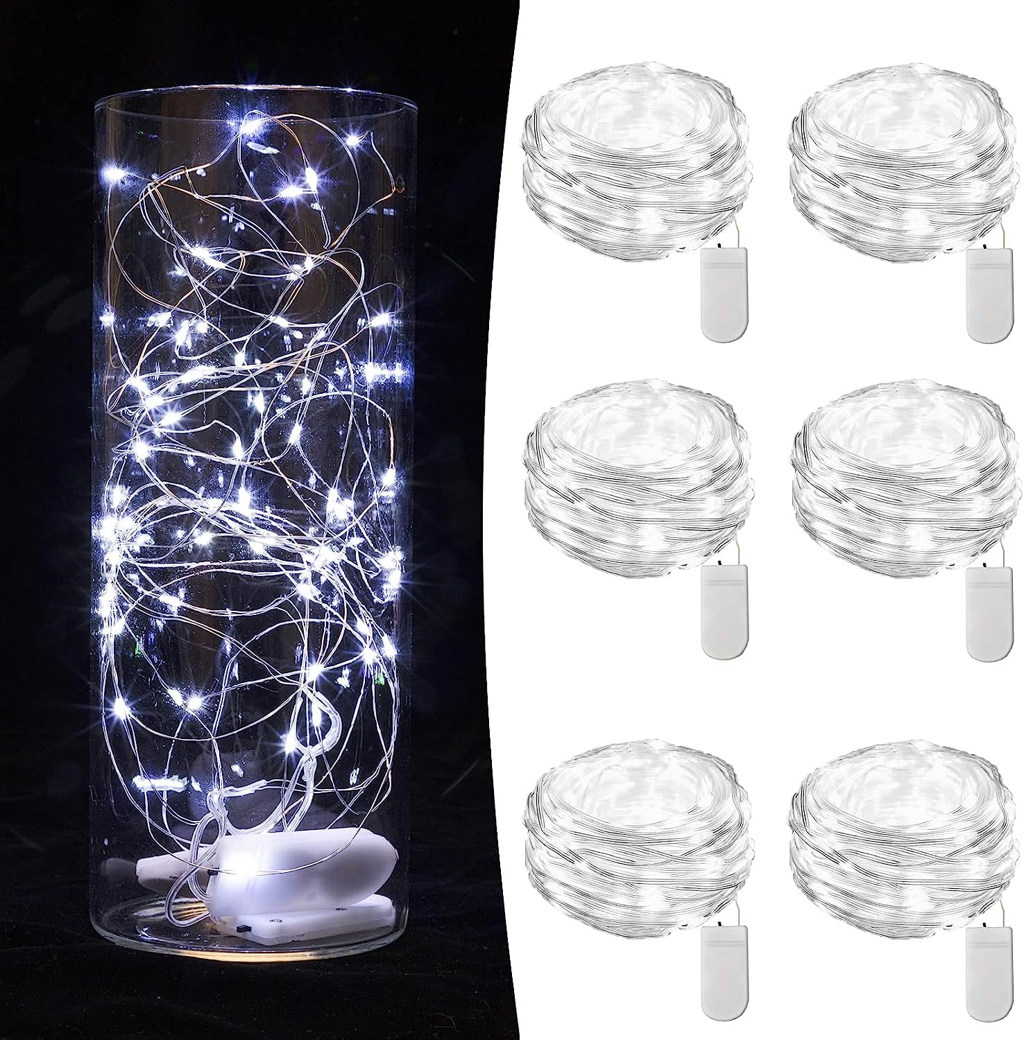 6 Pack Fairy Lights Battery Operated String Lights 7ft 20 Led Jar ...