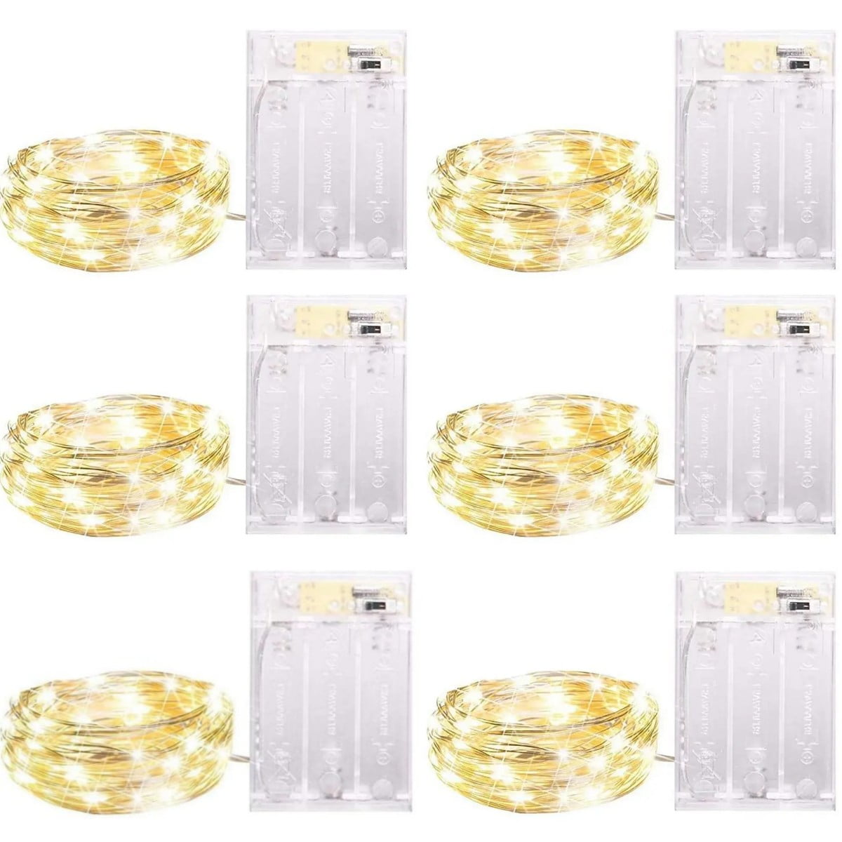 6 Pack Fairy String Lights, Battery Operated 16ft 50 LED Copper Wire ...