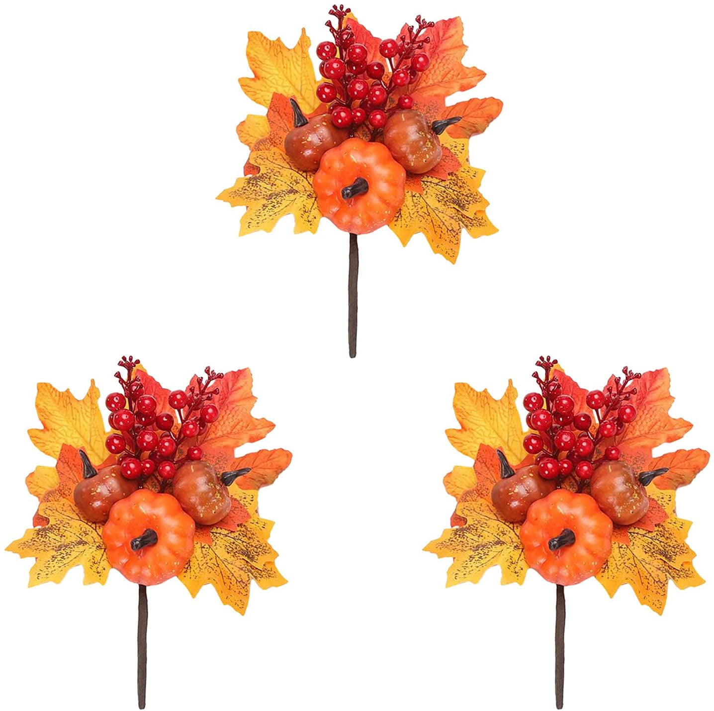 6 Pack Fake Maple Leaves Branch for Autumn, Artificial Berry Picks ...