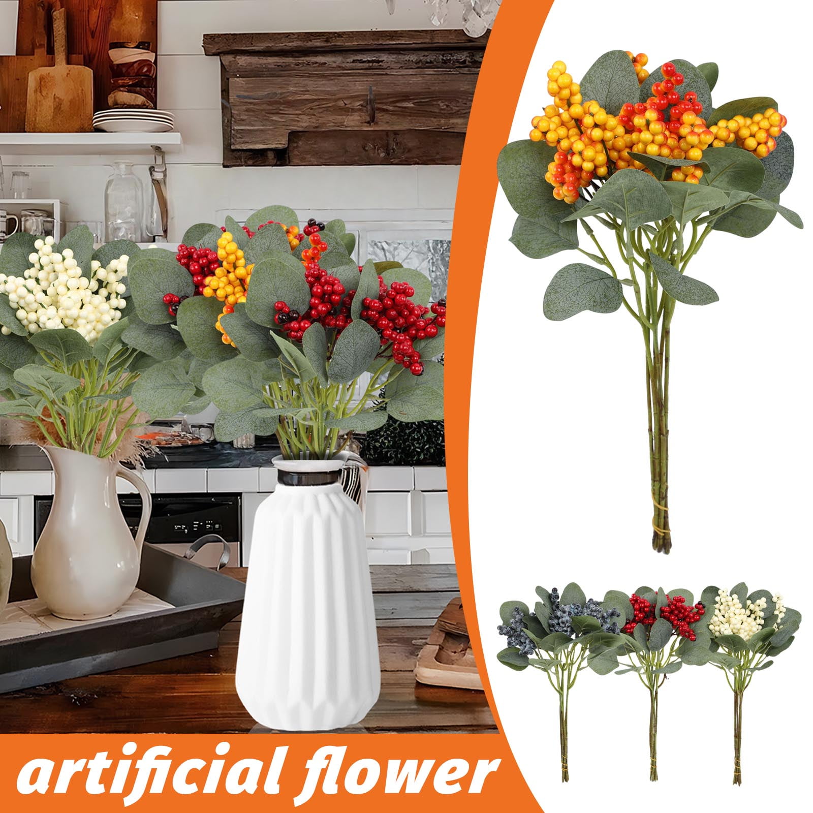 6 Pack Fall Floral Picks,14" Autumn Berry Picks,Artificial Fall Flowers ...