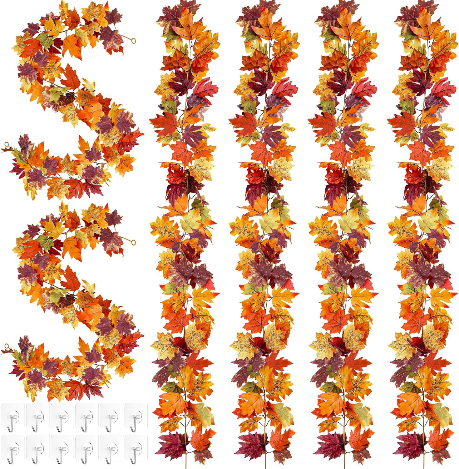 6 Pack Fall Garland for Mantle, 35.4 FT Artificial Maple Fall ...