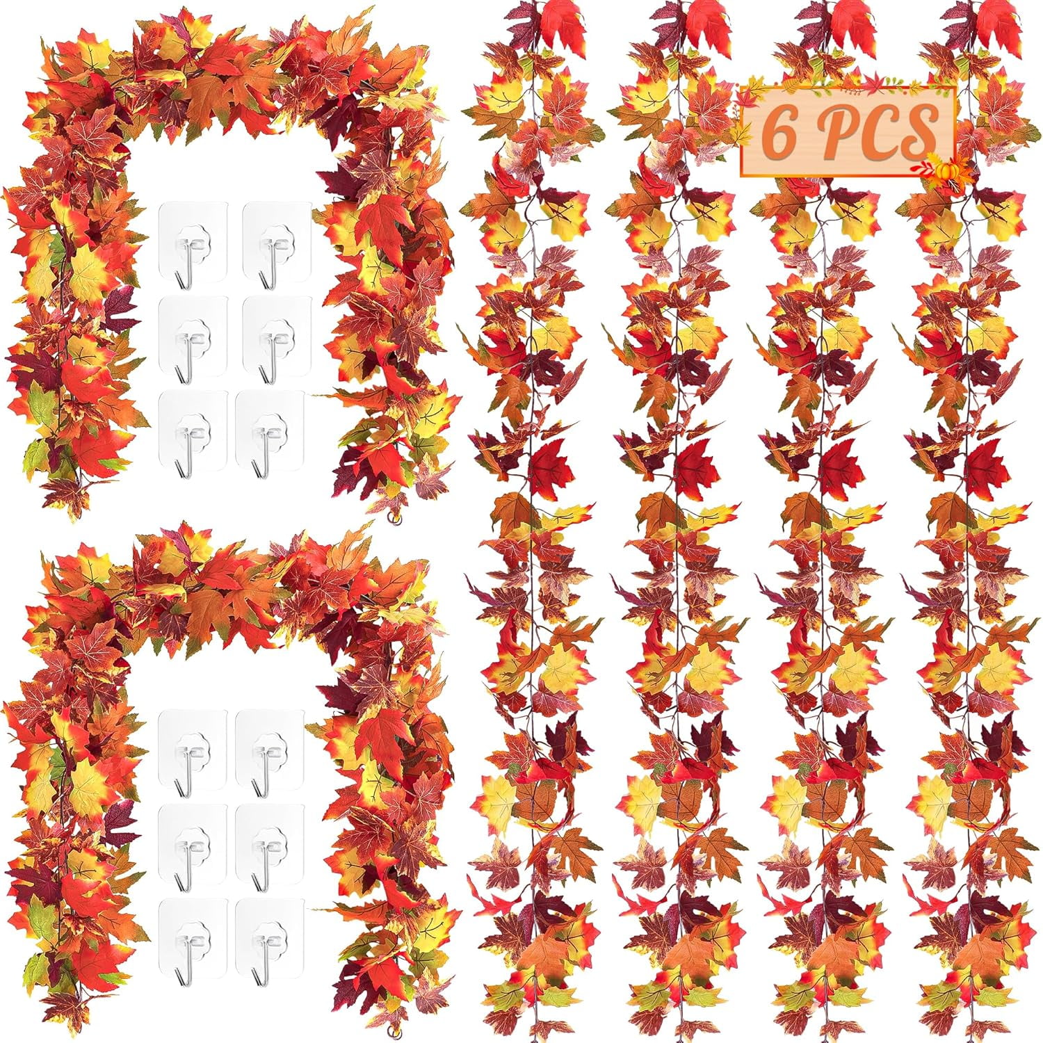 6 Pack Fall Mantle Garland, 35.4 FT Fall Decorations for Home with 12 ...