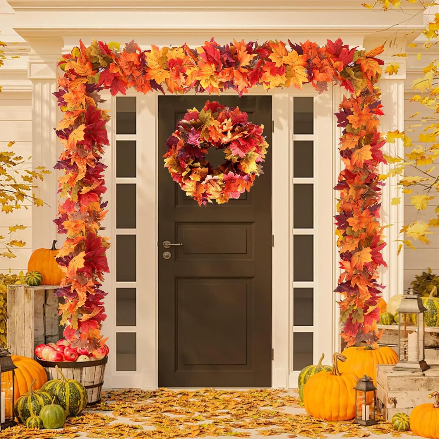 6 Pack Fall Maple Leaves Garland, Artificial Maple Leaf Autumn Garland ...
