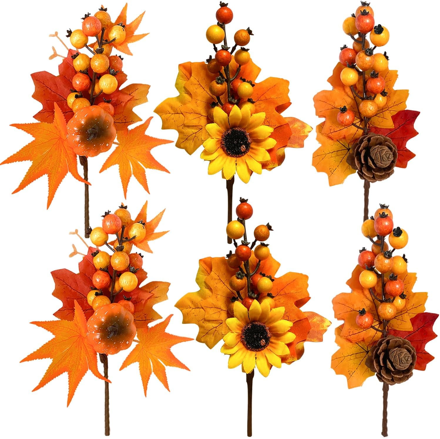 6 Pack Fall Stems Artificial Berry Picks Fall Picks with Pine Cone ...