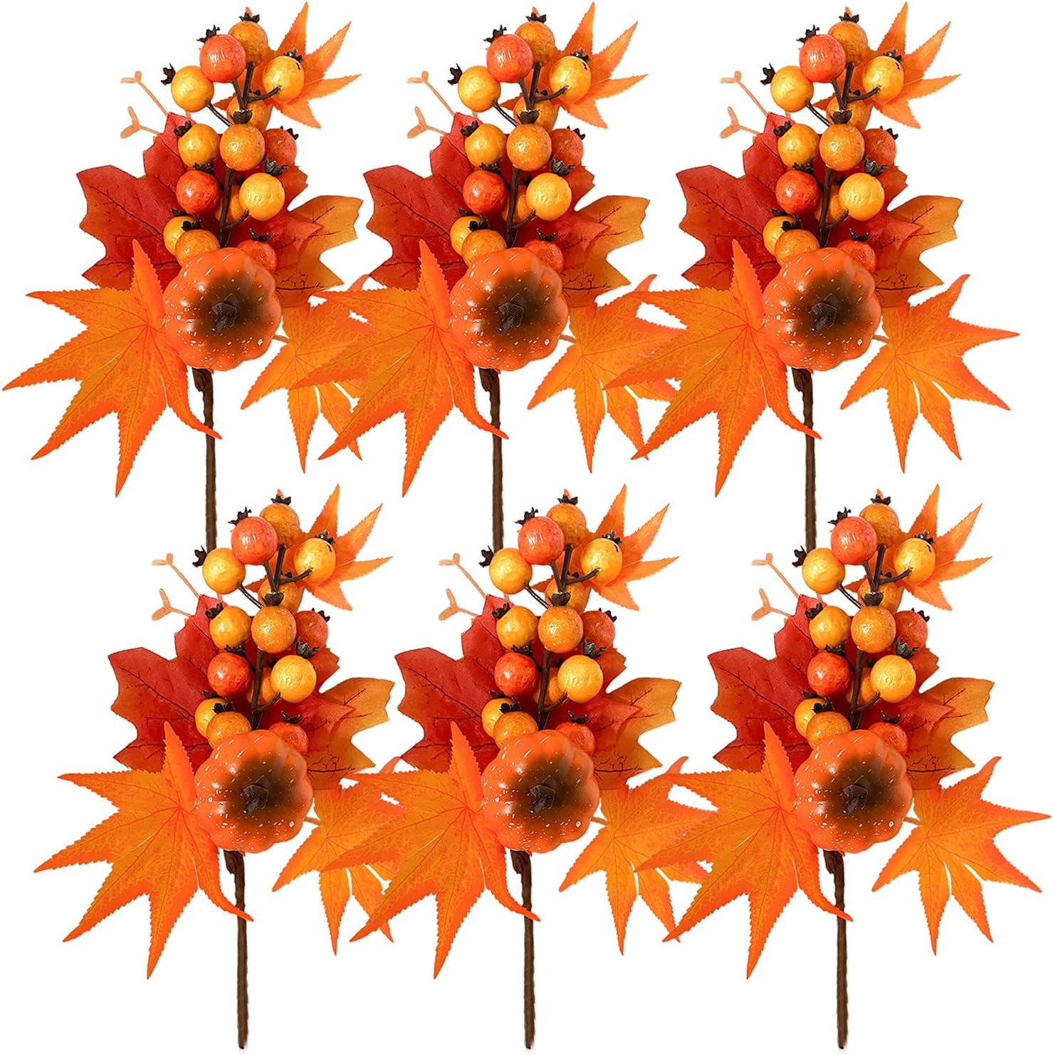 6 Pack Fall Stems Artificial Berry Picks Fall Picks with Pumpkin Maple ...