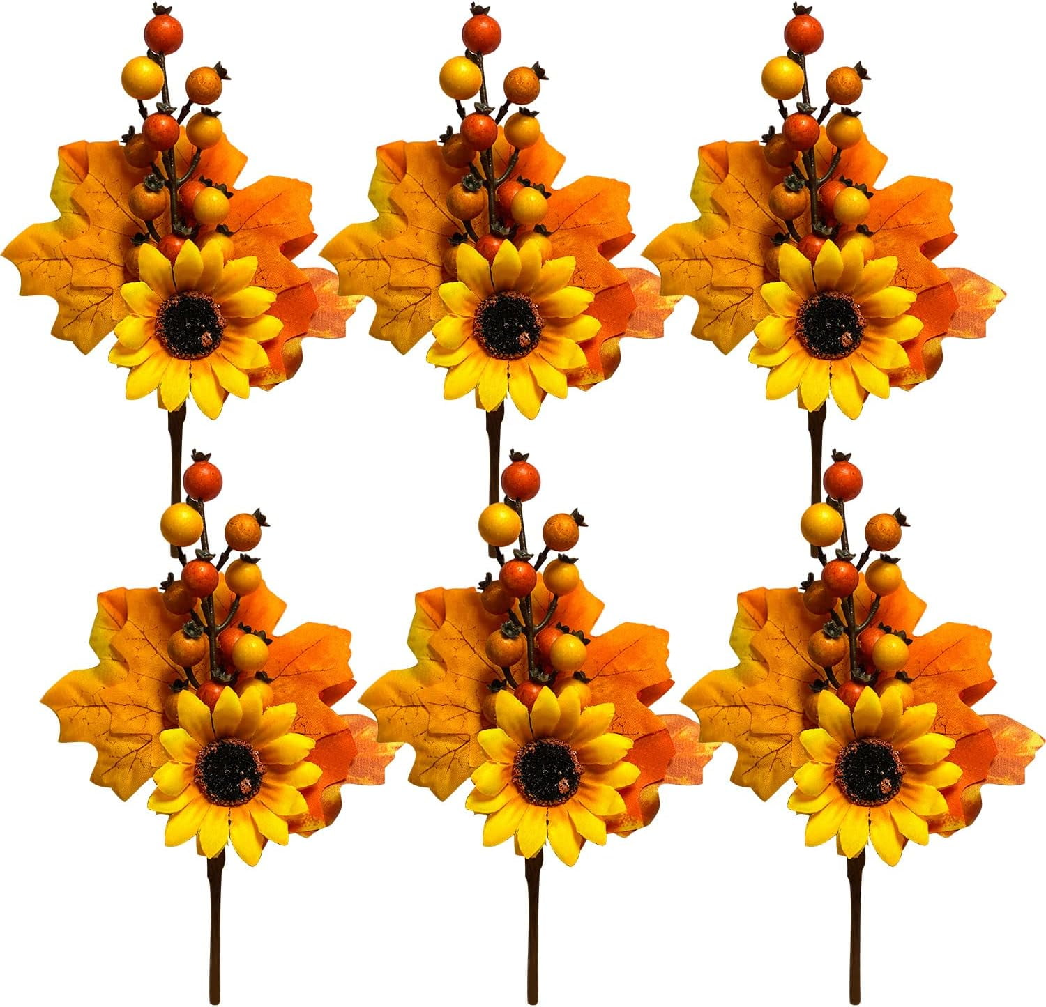 6 Pack Fall Stems Artificial Berry Picks Fall Picks with Pumpkin Maple ...