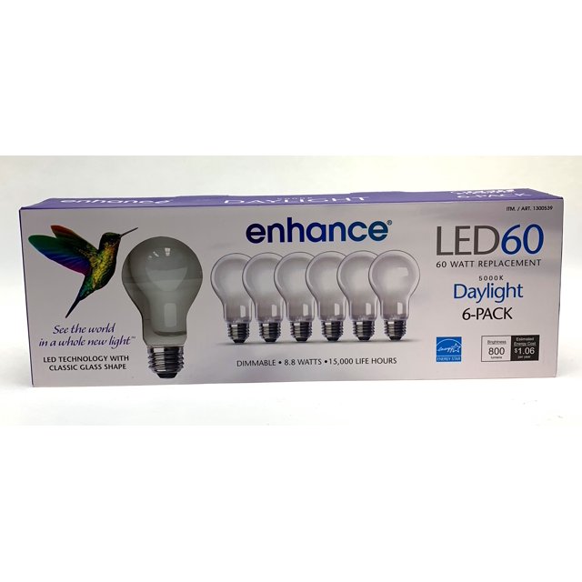 6 Pack Feit Electric LED Bulb Classic Glass Shape 60W Daylight Dimmable ...