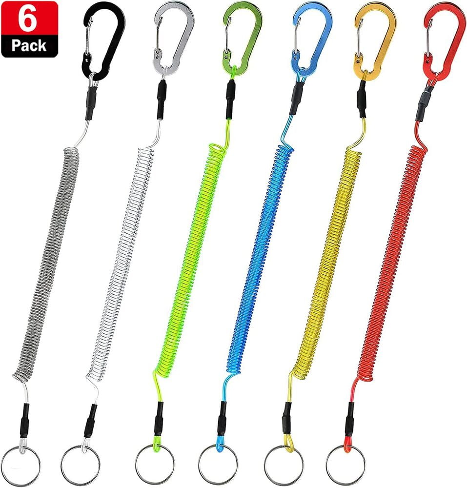 6 Pack Fishing Lanyards Tool Safety Coil Lanyard Retractable Wire,Multi ...
