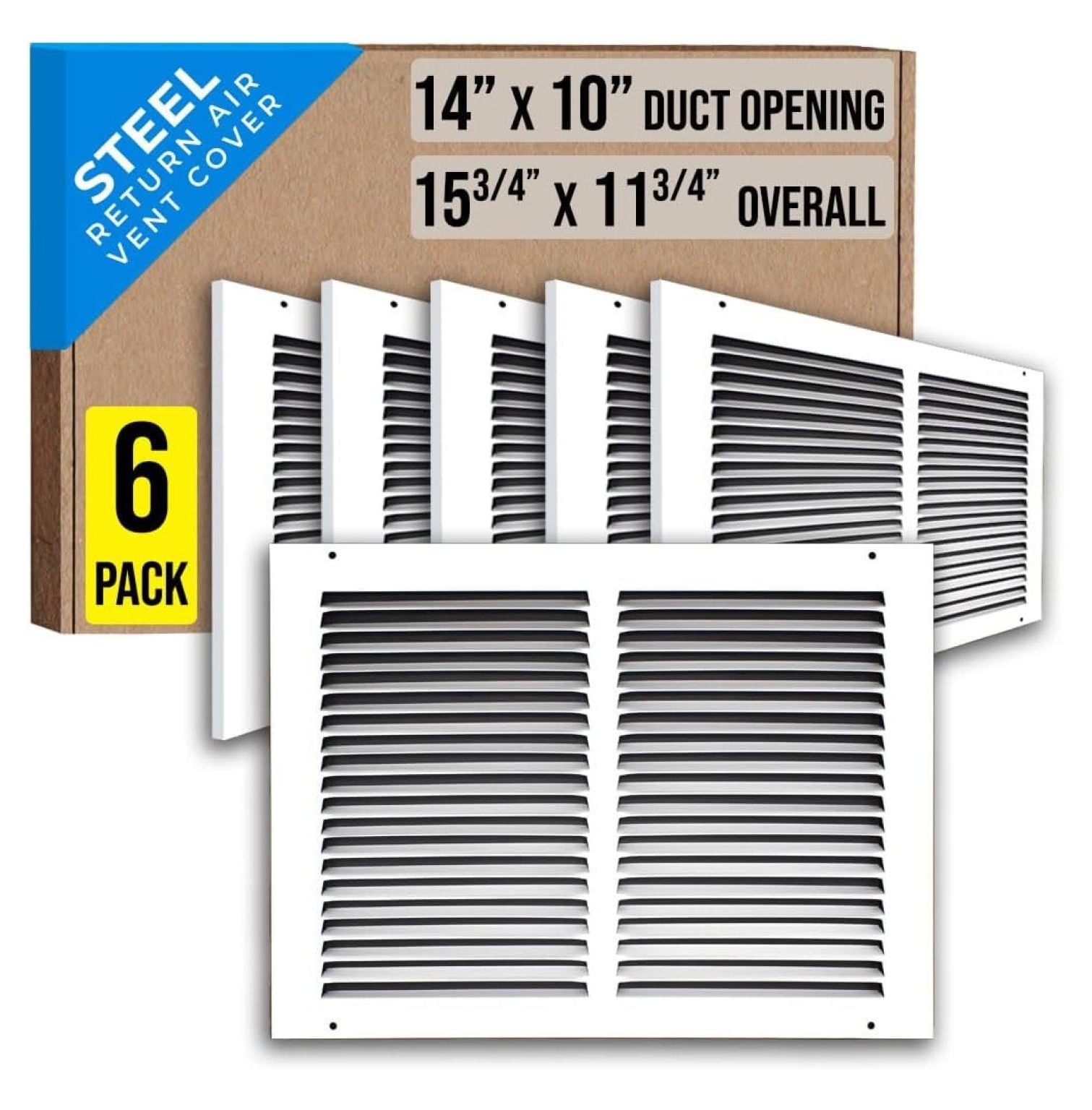 [6 Pack] Fits 14x10 Duct Opening | Steel Return Air Grille by | Vent ...