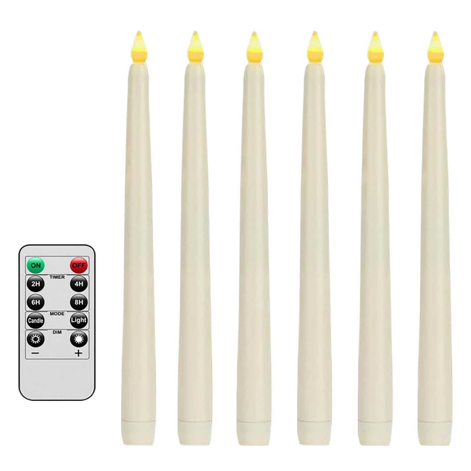 6 Pack Flameless Ivory Taper Candles Flickering with 10-Key Remote ...