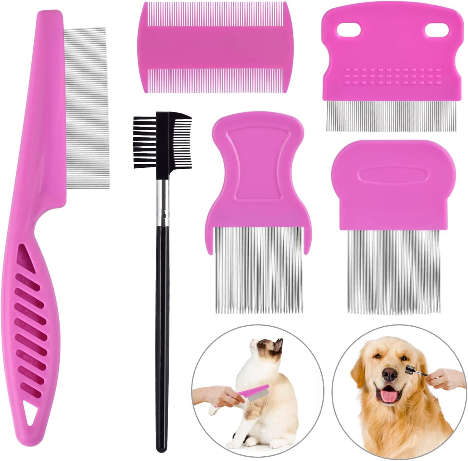6 Pack Flea Comb for Cats Dogs,Stainless Steel Dog Cat Grooming Combs ...