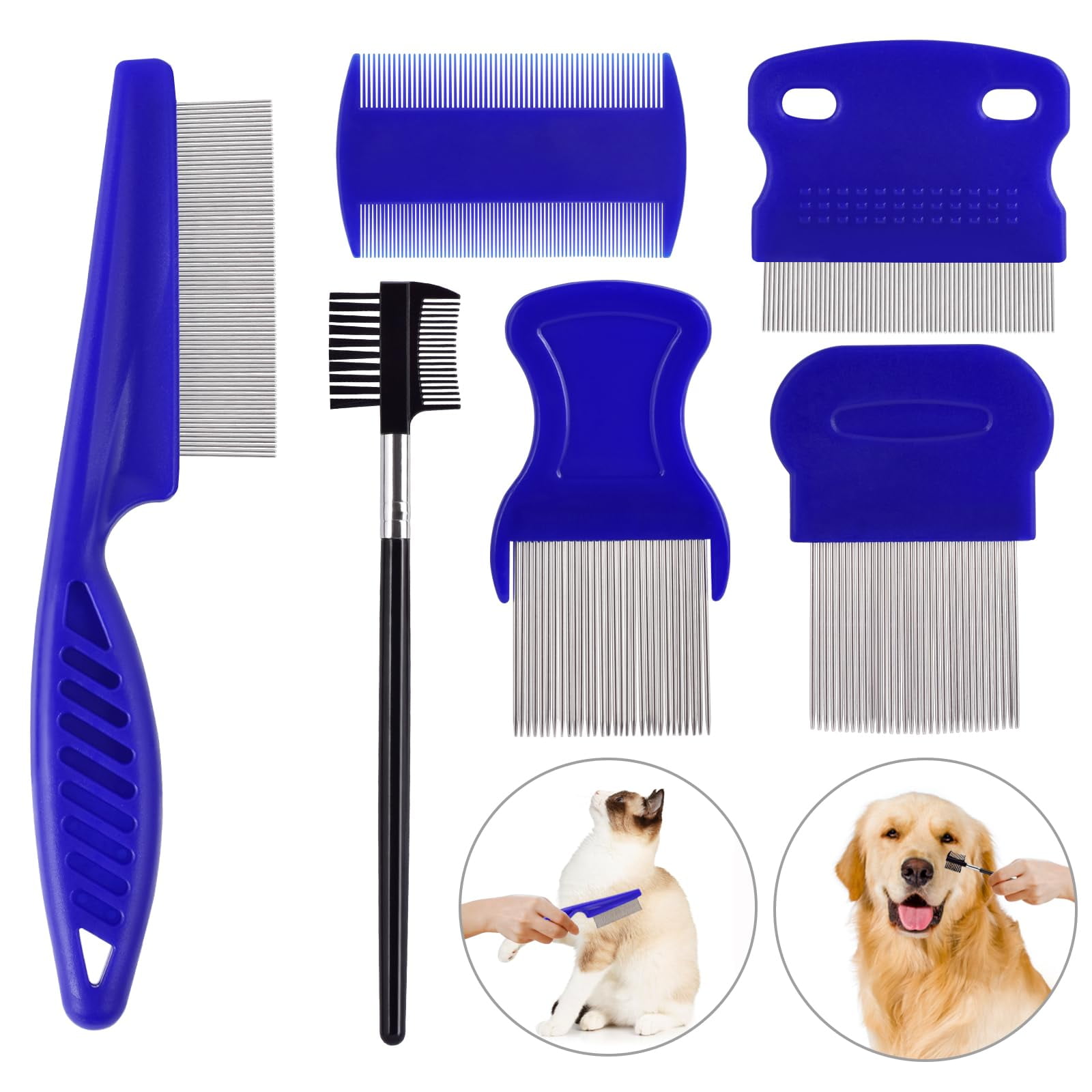 6 Pack Flea Comb for Cats Dogs,Stainless Steel Dog Cat Grooming Combs ...
