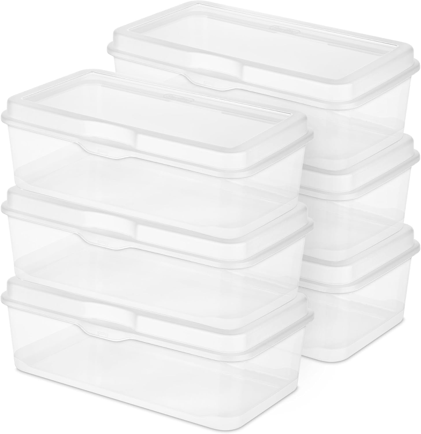 6-Pack FlipTop Stackable Rectangular Storage Bin with Hinging Lid ...
