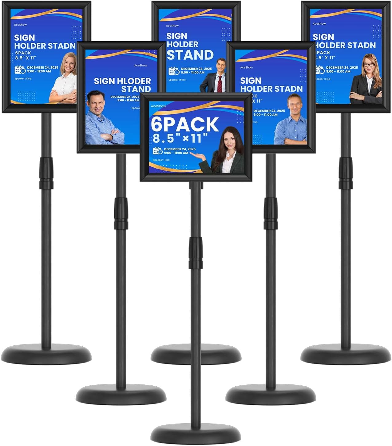 6 Pack Floor Standing Sign Holder 8.5 x 11 Inch, Adjustable Sign Holder ...