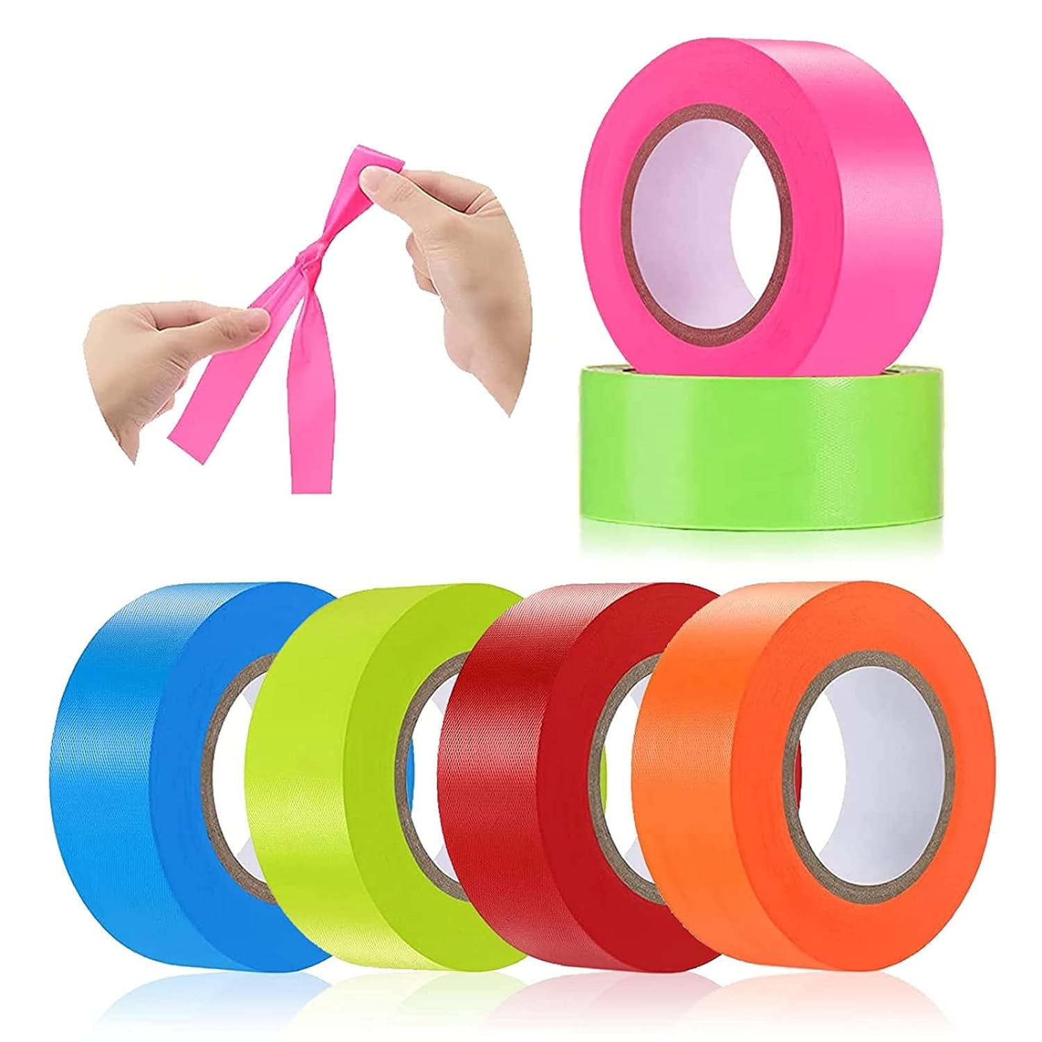 6 Pack Flourescent Flagging Tape Assorted Colors, Non-Adhesive Plastic ...