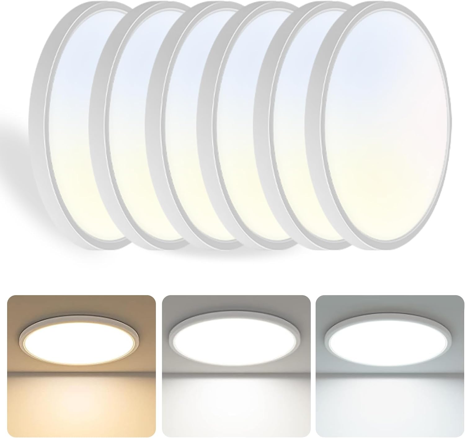 6 Pack Flush Mount Ceiling Light, 12 inch LED Ceiling Light Fixture 24W ...