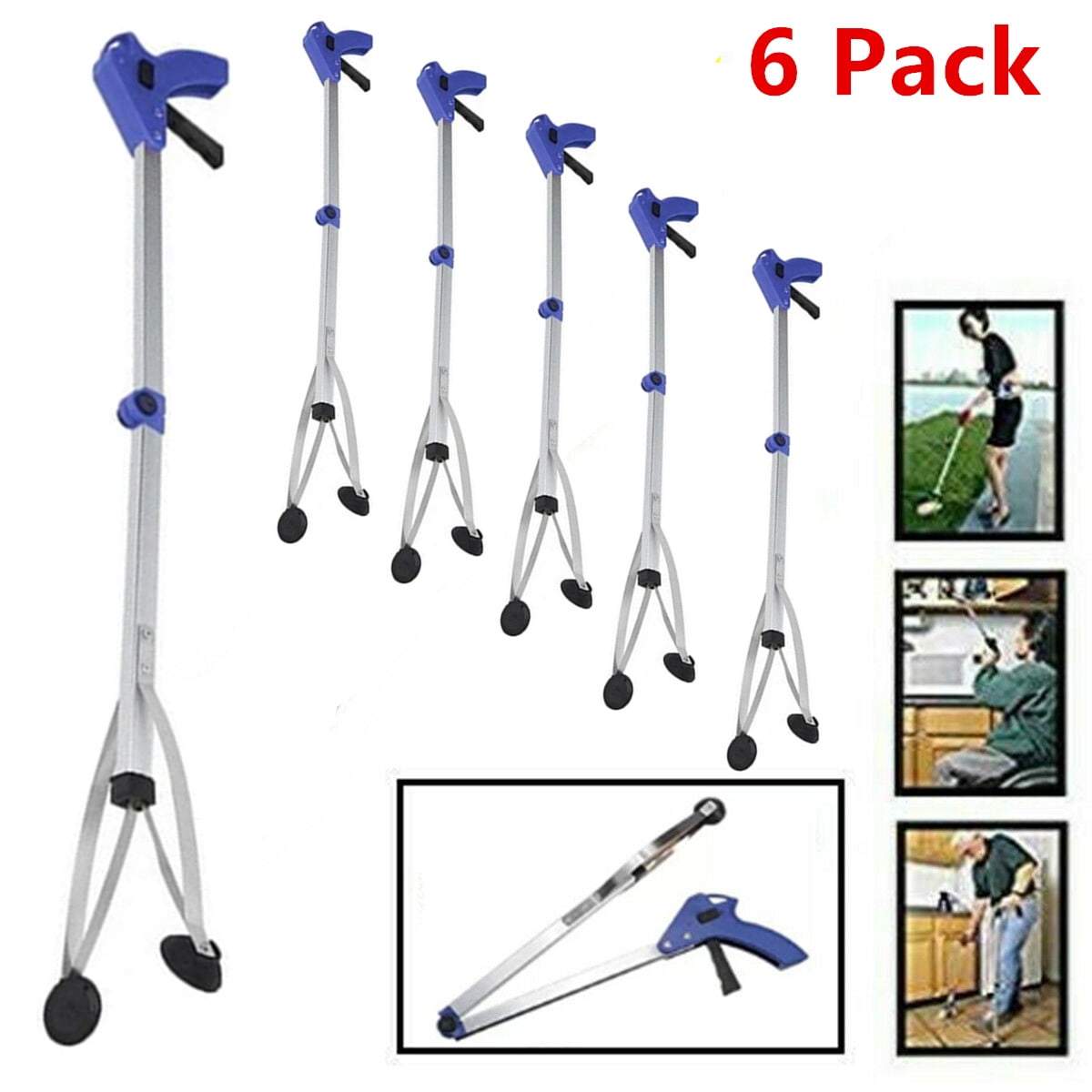 6 Pack Foldable Reacher Grabber Tool, Long 32" Foldable Extender ...