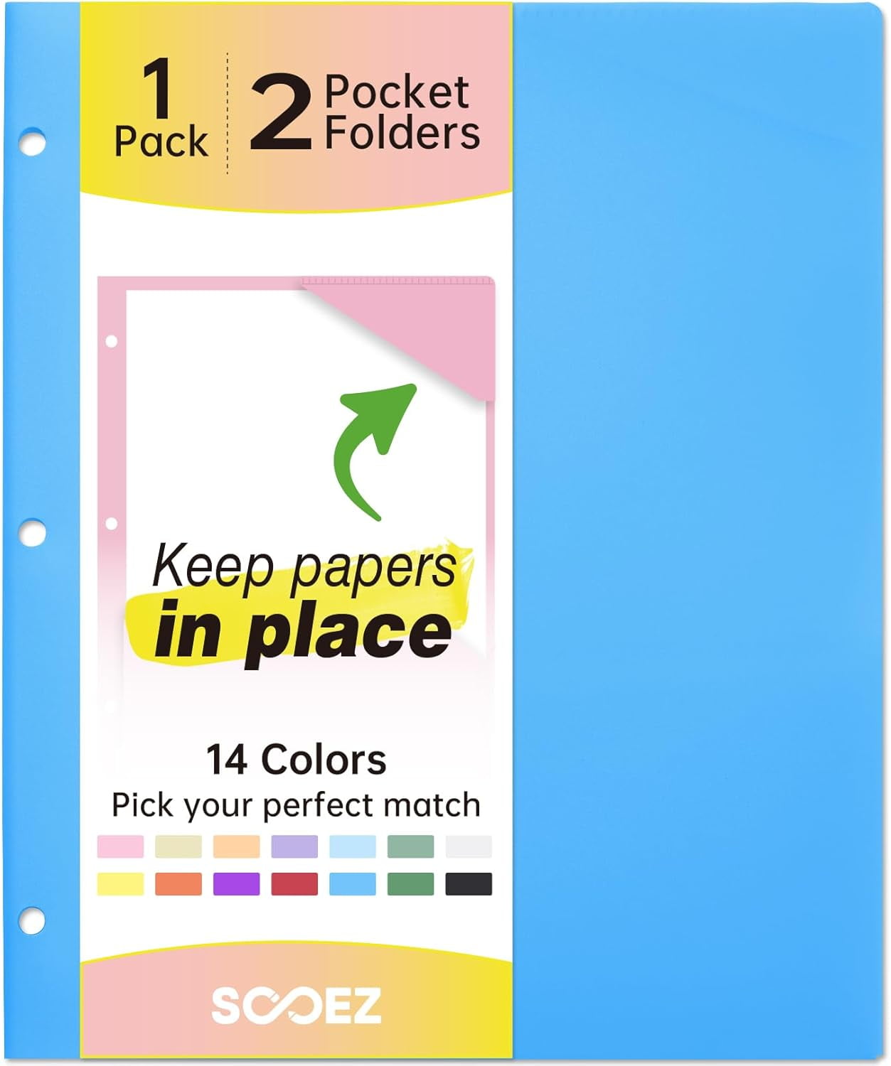 6 Pack Folders with Pockets 3 Hole Punched, Plastic Pockets Folders for ...