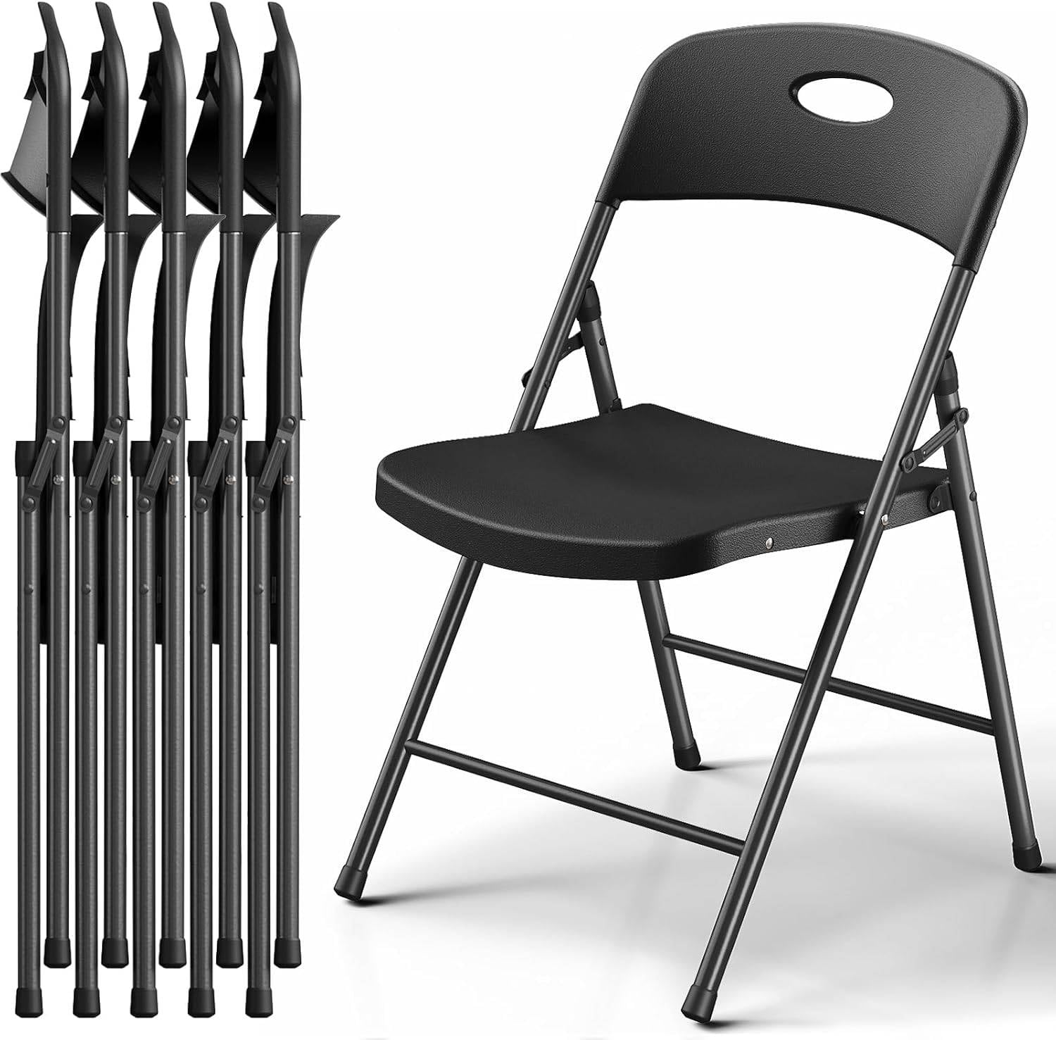 6-Pack Folding Chairs, Heavy-Duty Metal Frame, 350 lbs Capacity ...
