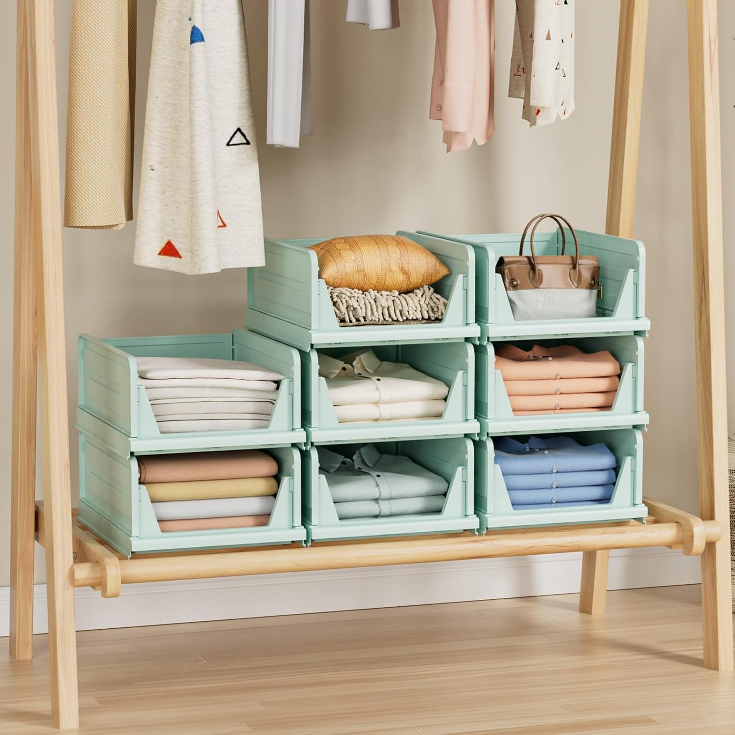 6 Pack Folding Closet Organizers Storage Box, Stackable Plastic Storage ...