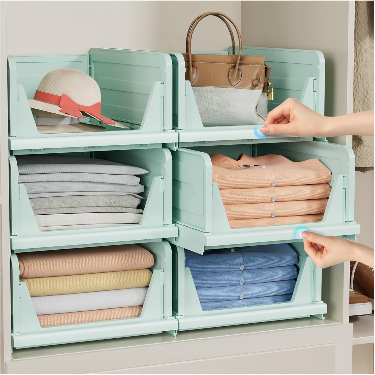 6 Pack Stackable Closet Storage Basket - Stackable Storage Bins ...