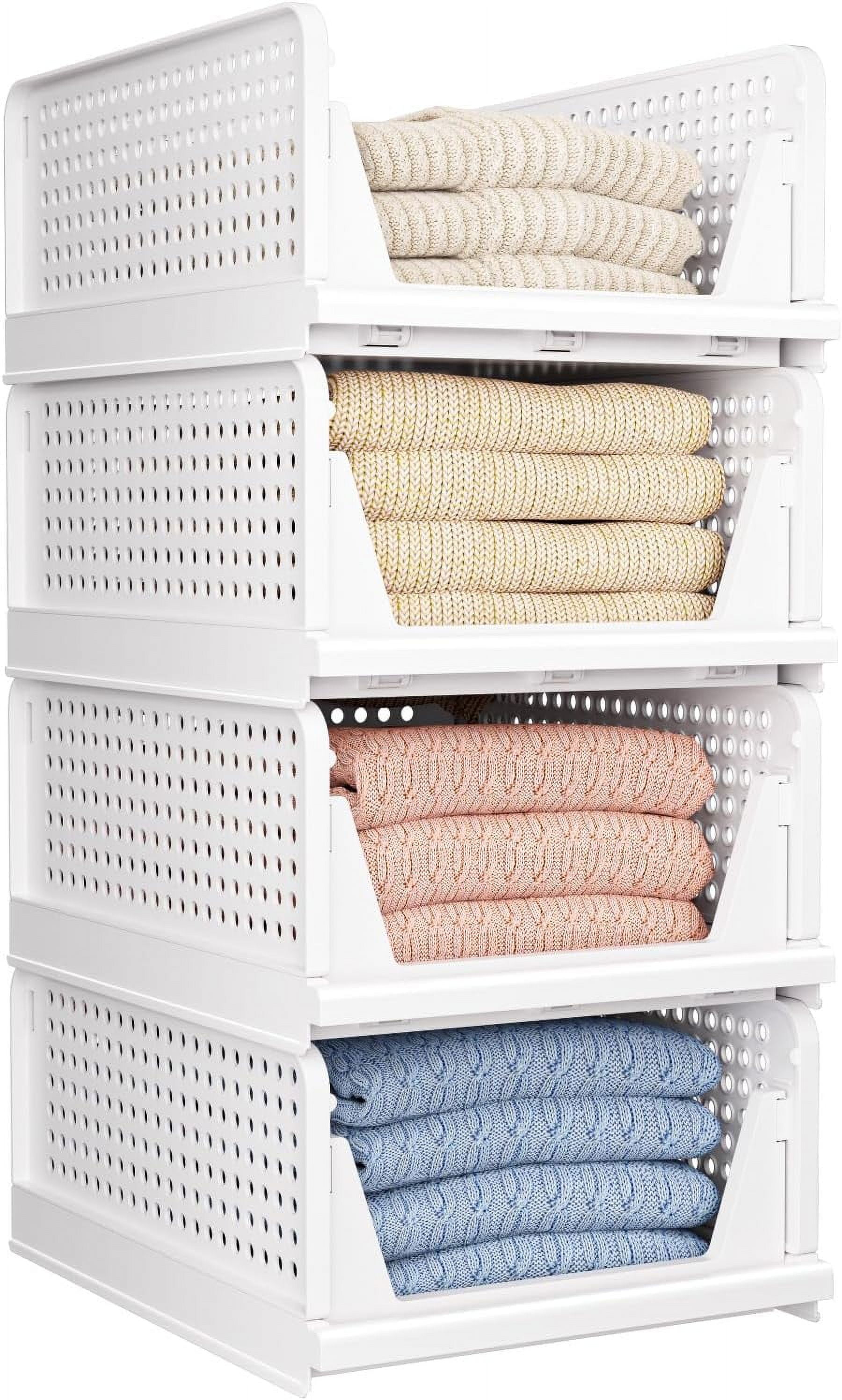 6 Pack Folding Closet Organizers Storage Box, Stackable Storage Bins ...
