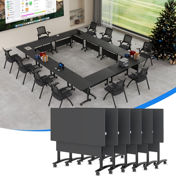 6 Pack Folding Conference Table, 61 Inch Mobile Training Table with ...
