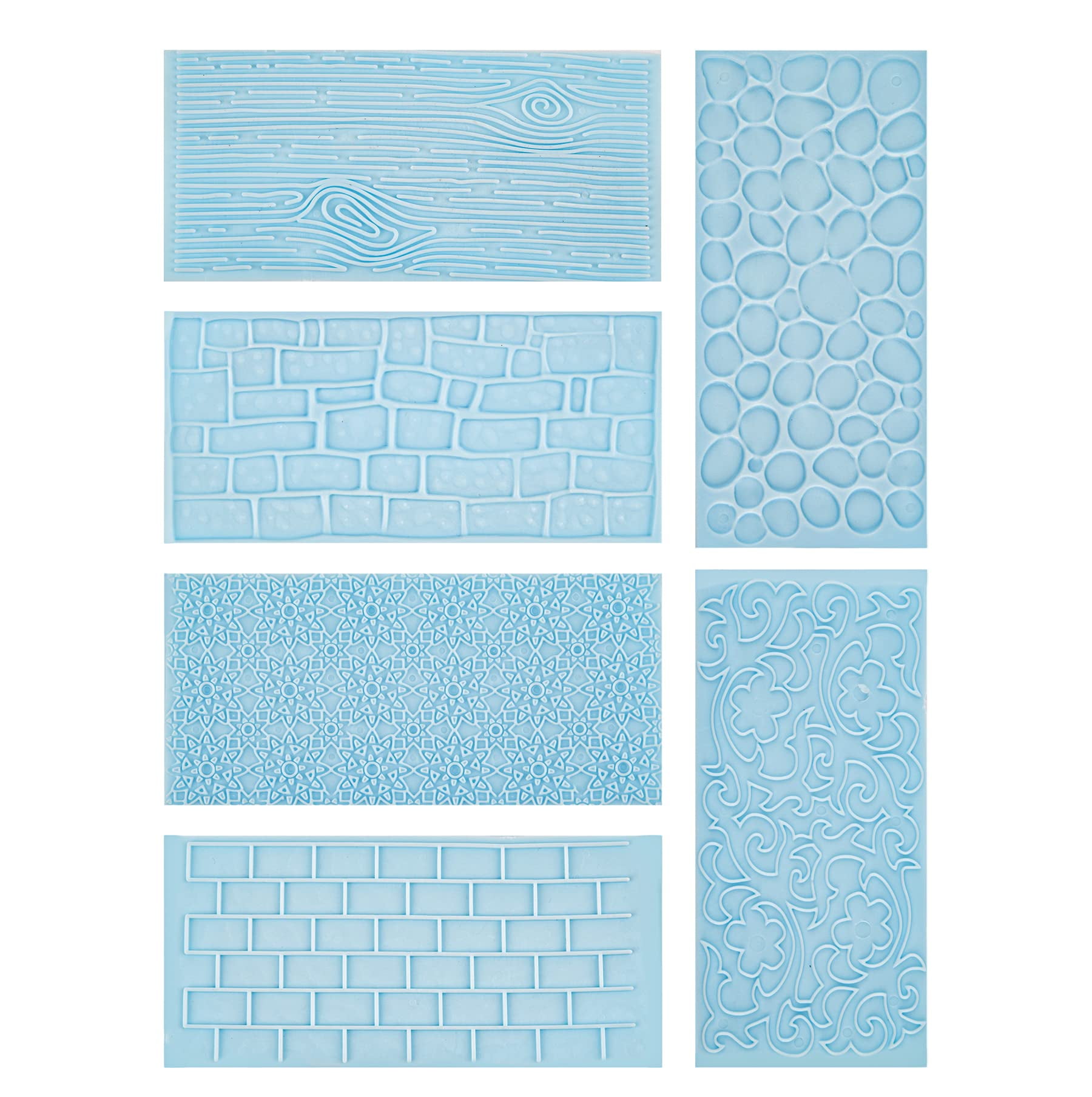 , 6 Pack Fondant Impression Mat Mold Set Brick Wall Flower Cobblestone ...