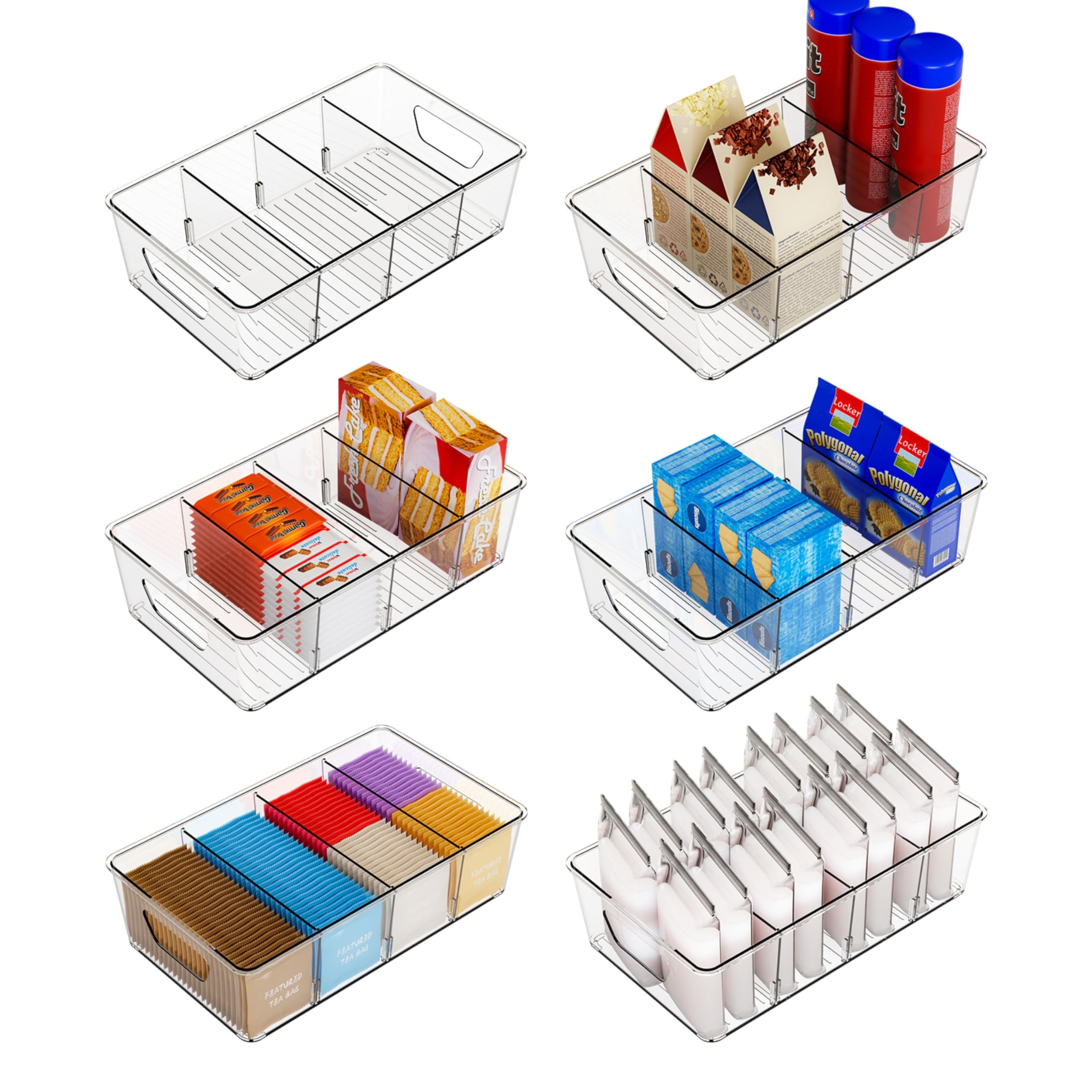 6 Pack Food Storage Organizer Bins,Clear Snack Organizer Pantry,Kitchen ...