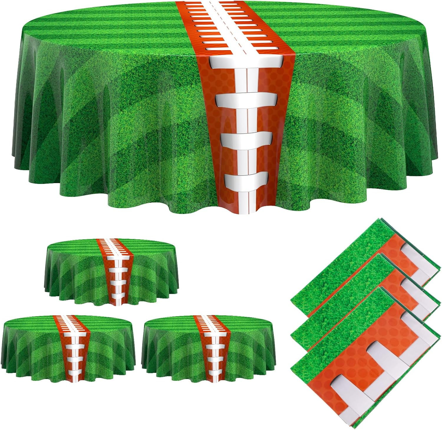 6-Pack Football Round Disposable Plastic Tablecloth Set - 84-Inch ...