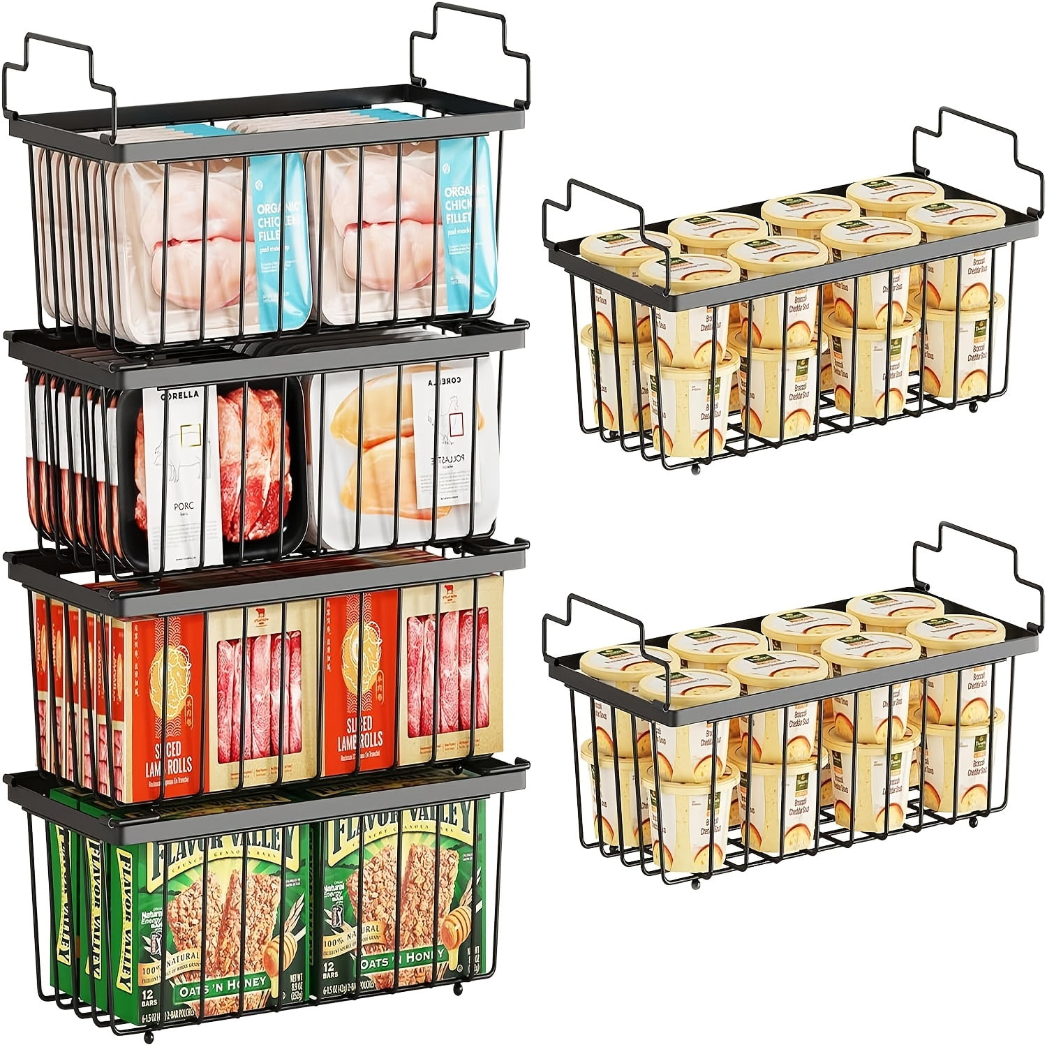 6 Pack Freezer Organizer Bins (14.6''L X 7.1''W X 5.2''H), Stackable ...