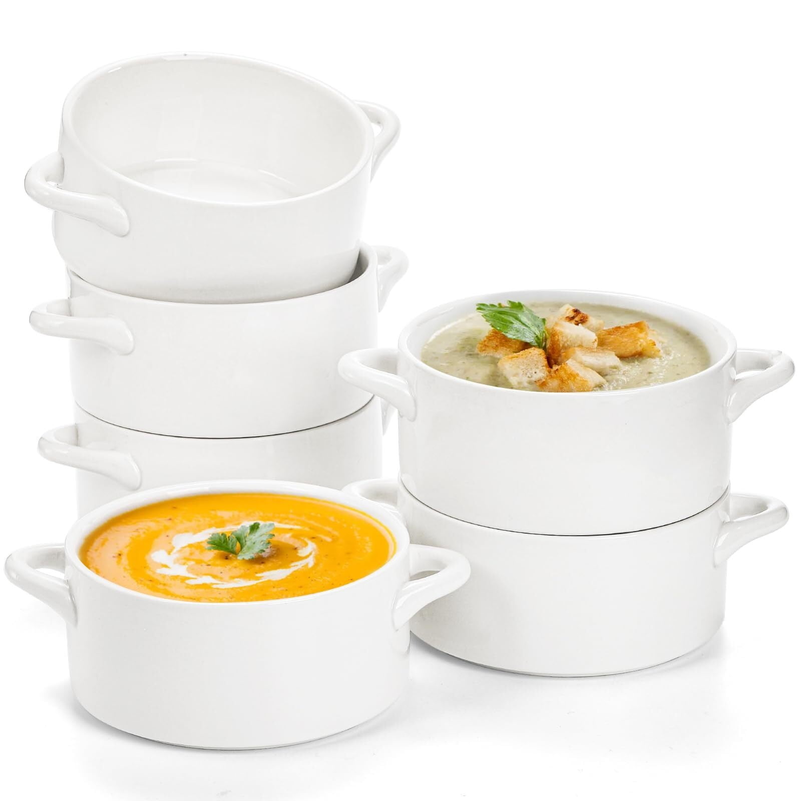 6 Pack French Onion Soup Bowls, 22Oz Porcelain Serving Soup Bowls with ...