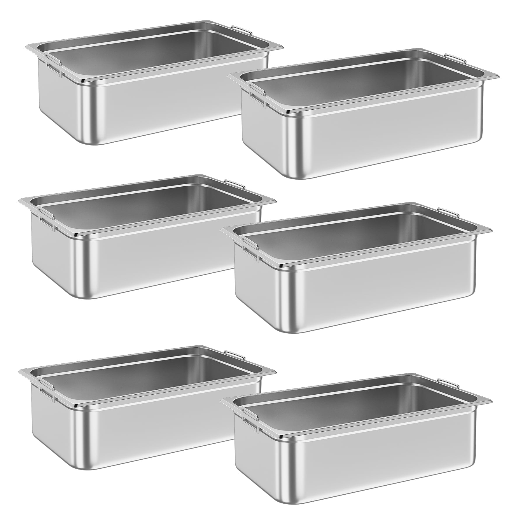 6 Pack Full Size Hotel Pan with Handles, Commercial Stainless Steel 2.5 ...