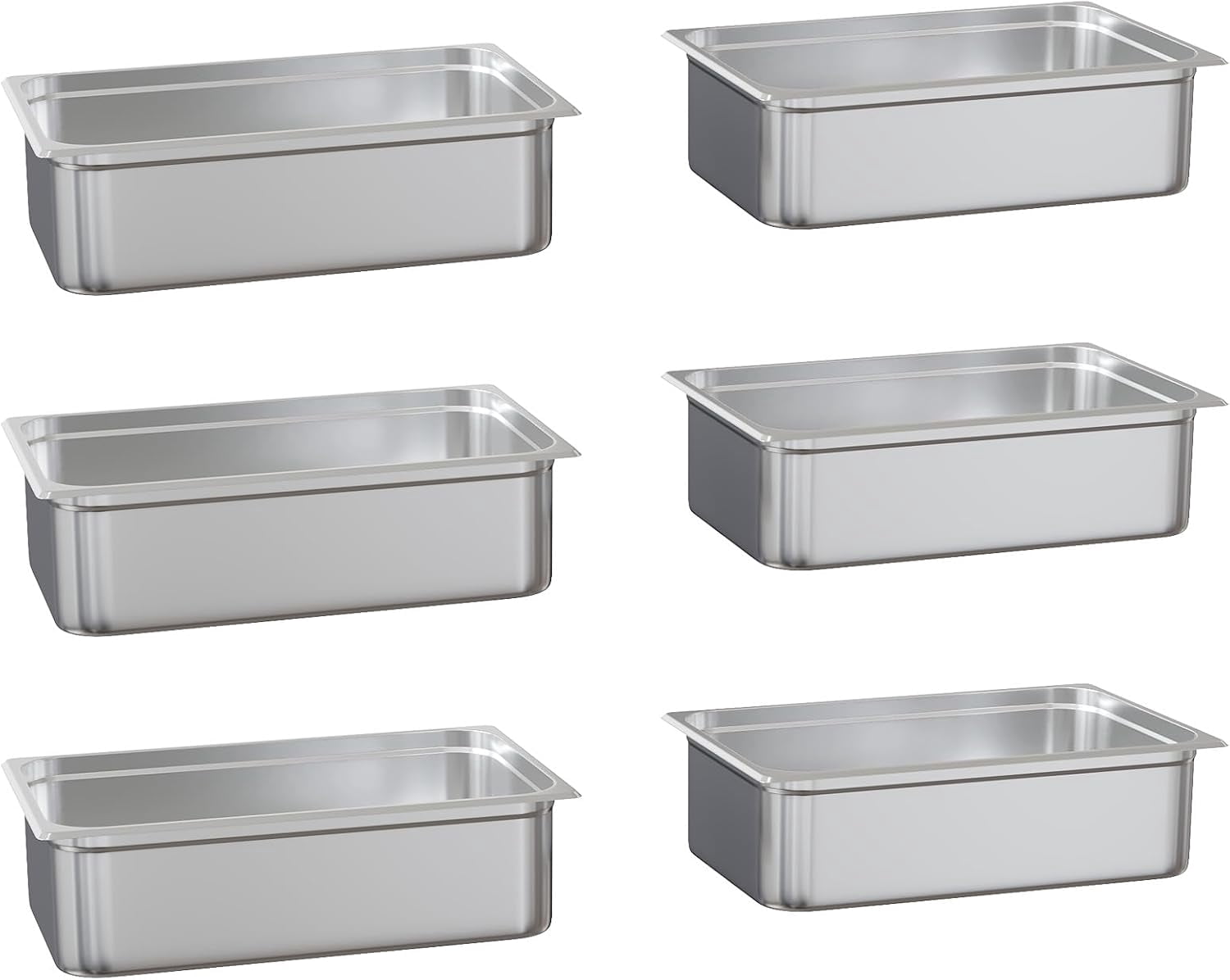 6 Pack Full Size Steam Table Pans - 6 Inch Deep Stainless Steel Hotel ...