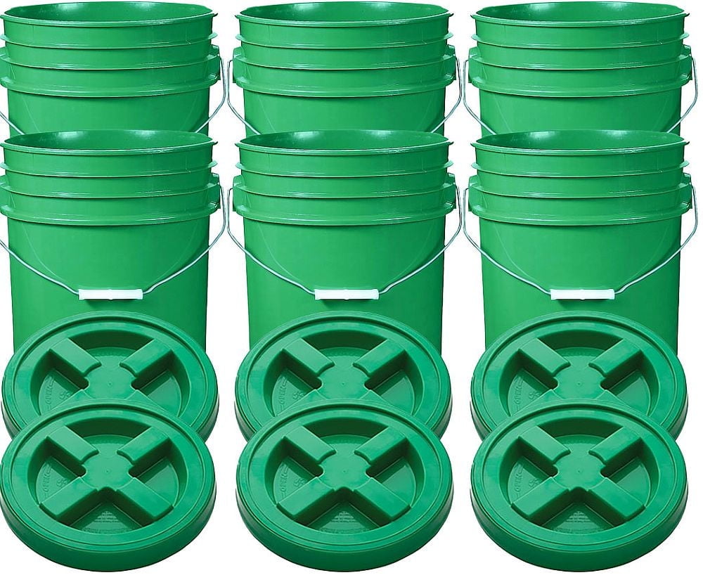 6-Pack GREEN Food Grade 5-Gallon Buckets & Gamma Seal® Lids, BPA-Free ...