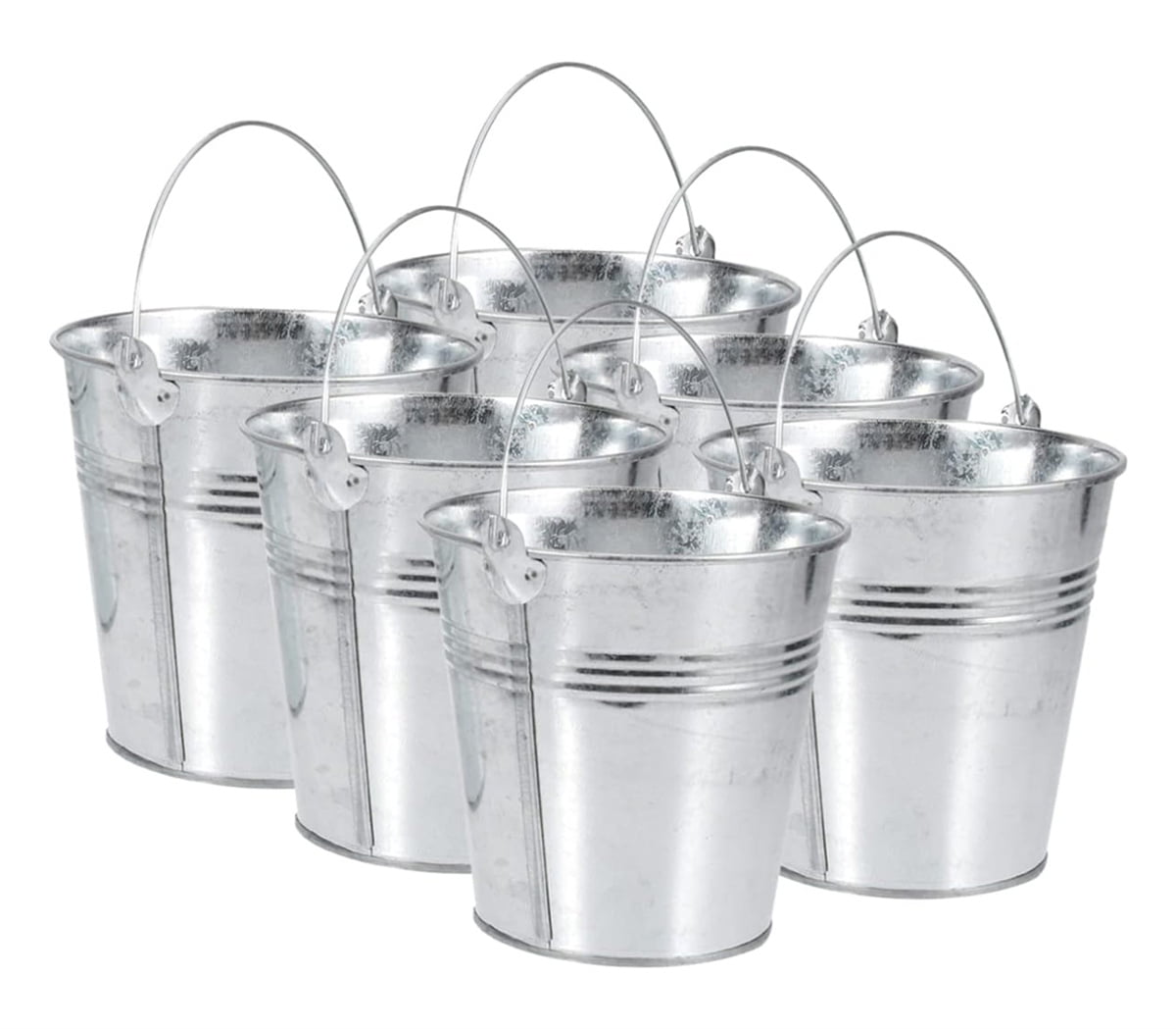 6 Pack Galvanized Buckets, Happon Metal Buckets with Handle Small Pails ...