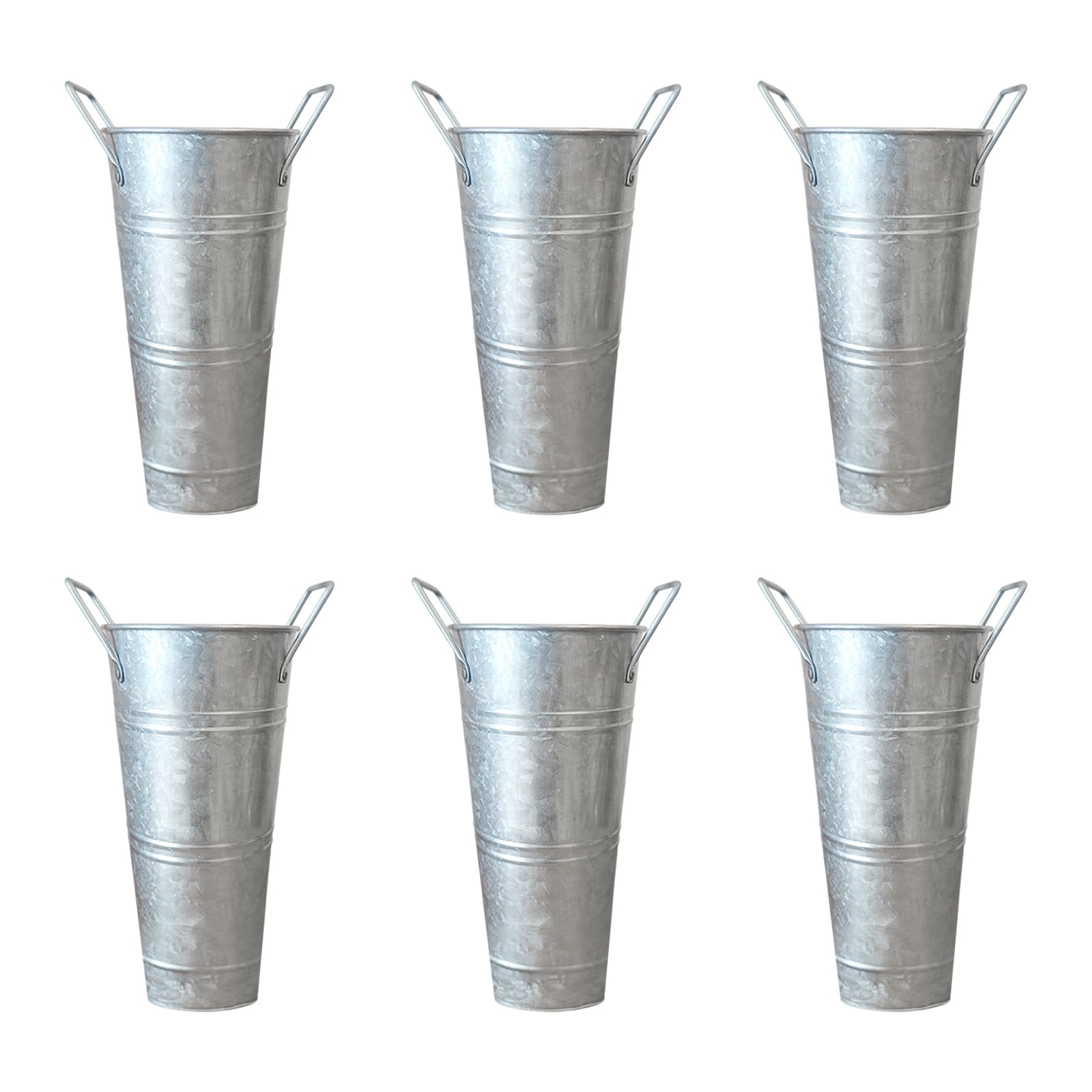 6-Pack Galvanized Metal Flower Buckets with Handles, Farmhouse Style ...