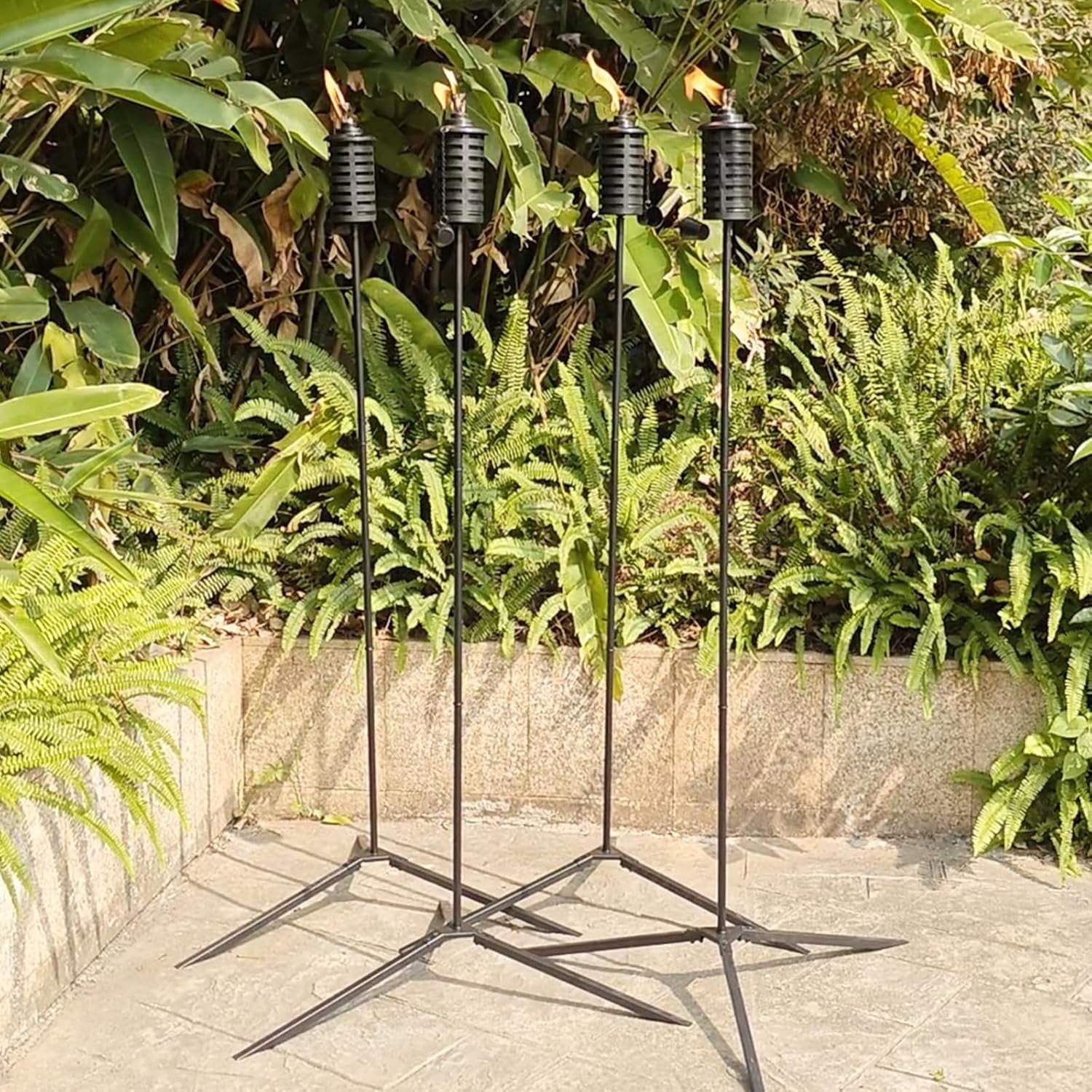 6 Pack Garden Torch with Tripod Footprint, 55 Inch Outdoor Metal Torch ...