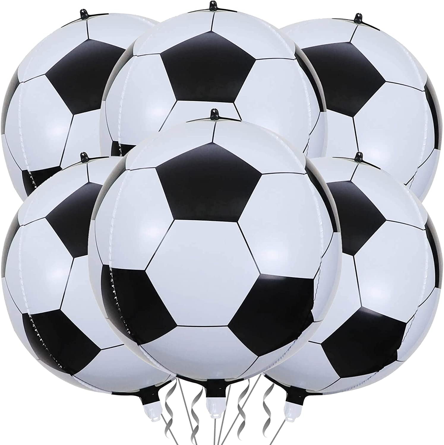 6 Pack Giant 22 Inch Soccer Foil Balloons 4D Sephere Mylar Football ...