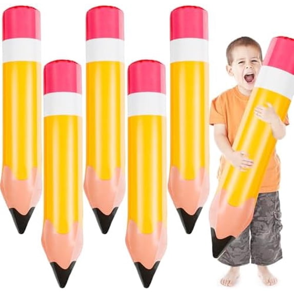6 Pack Giant Inflatable Pencils,27.55 Inch Large Yellow Pencil Balloon ...