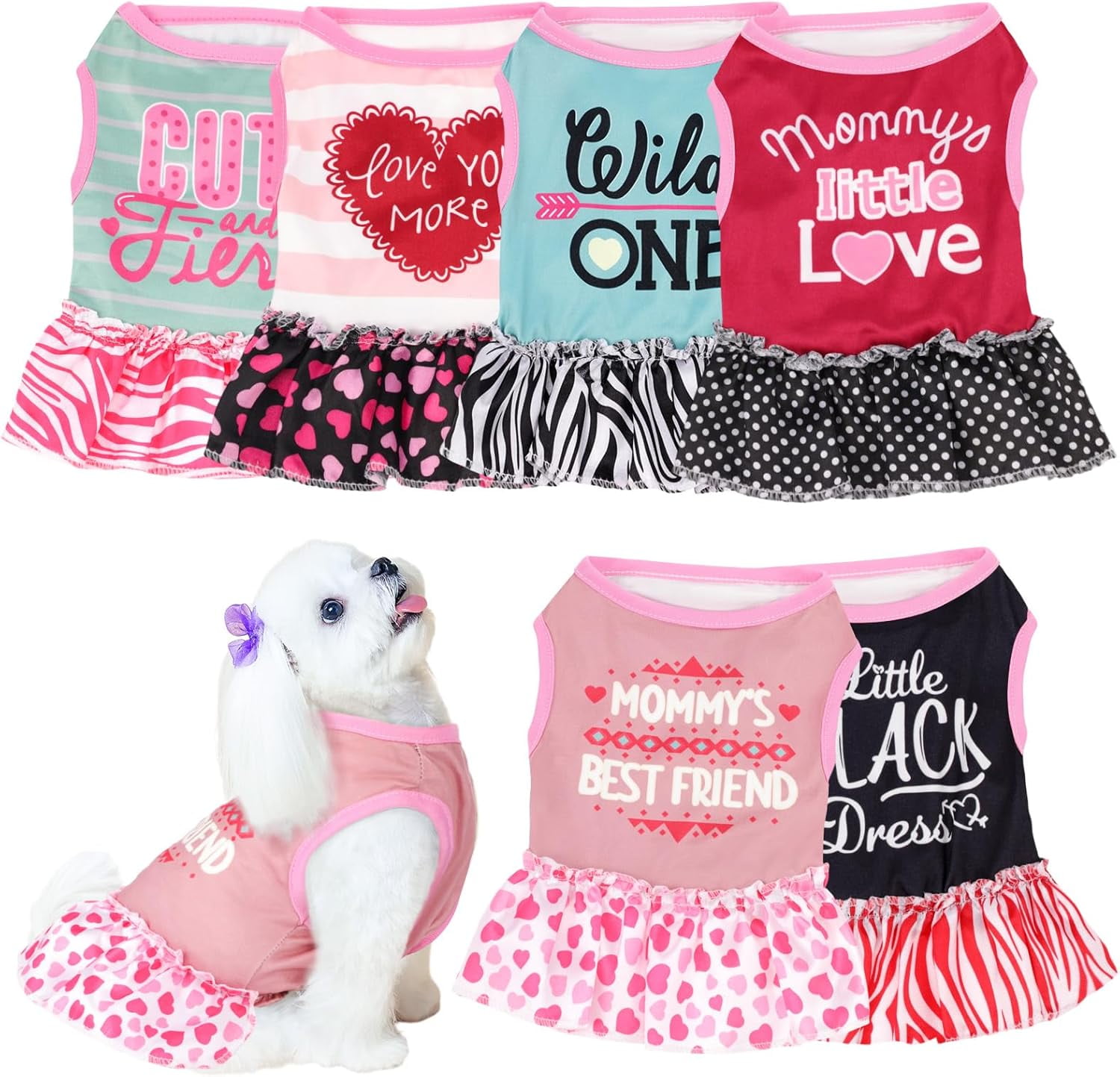 6 Pack Girl Dog Clothes Pet Dress Shirt Female Cute Dog Sundress Puppy ...