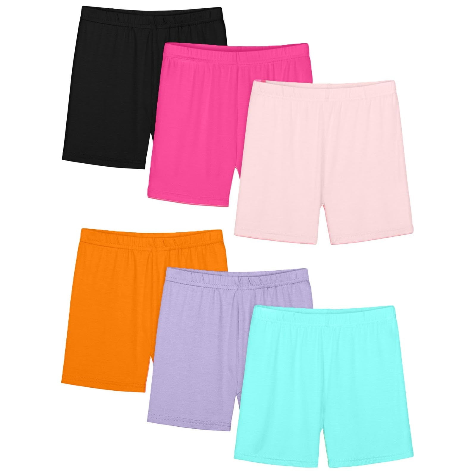 6 Pack Girls Elastic Waisted Breathable Biker Shorts Under Dress Dance ...