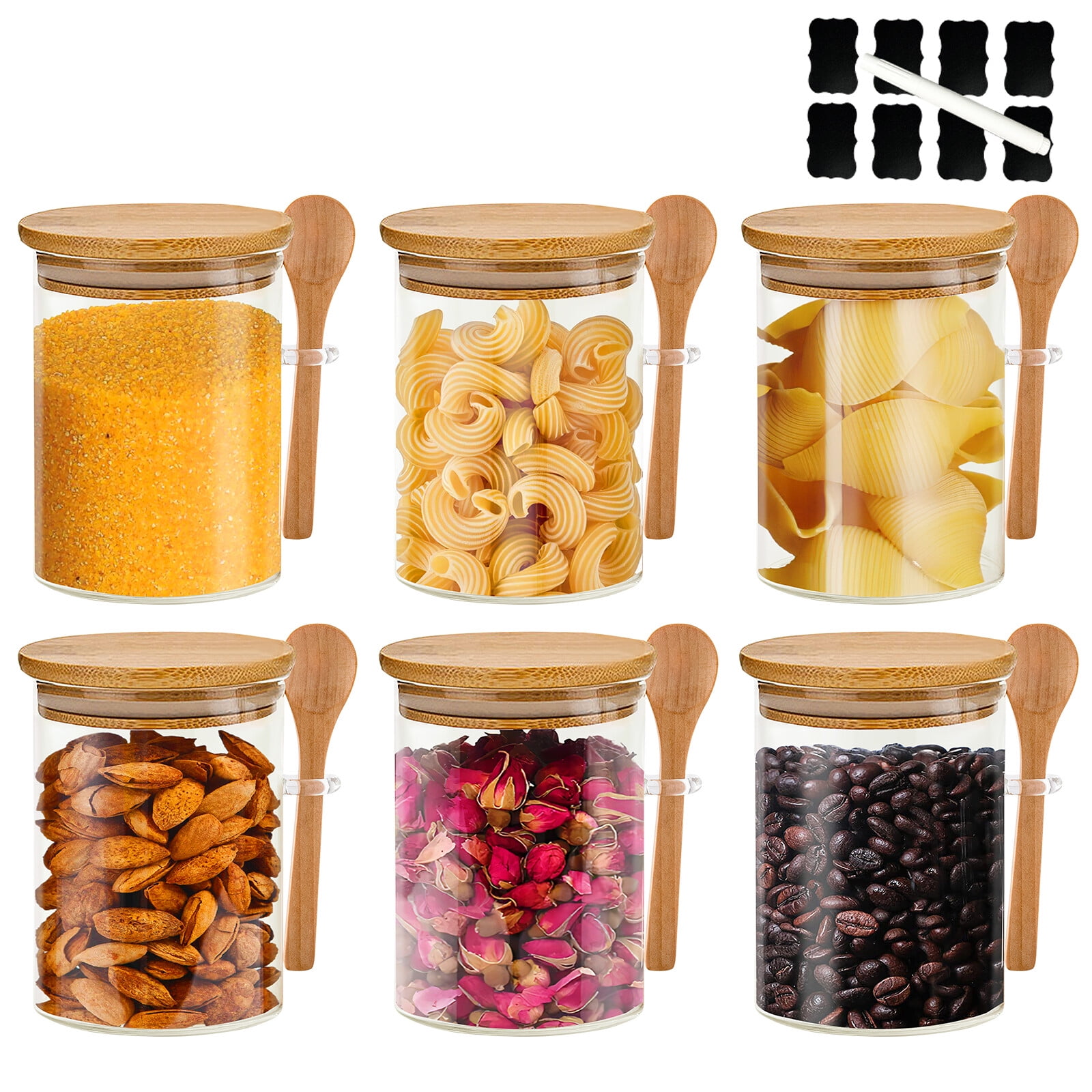 6-Pack Glass Food Storage Jar 18.2 oz,100% Sealed Borosilicate Glass ...