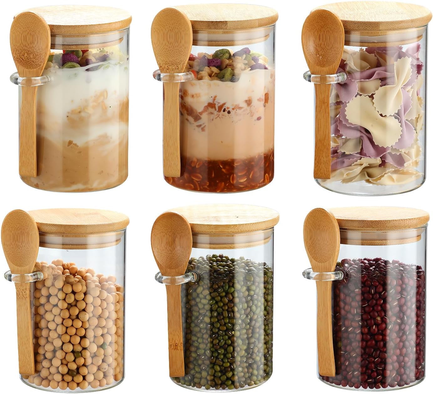 6 Pack Glass Jars with Bamboo Lids and Spoons for Loose Leaf Tea ...