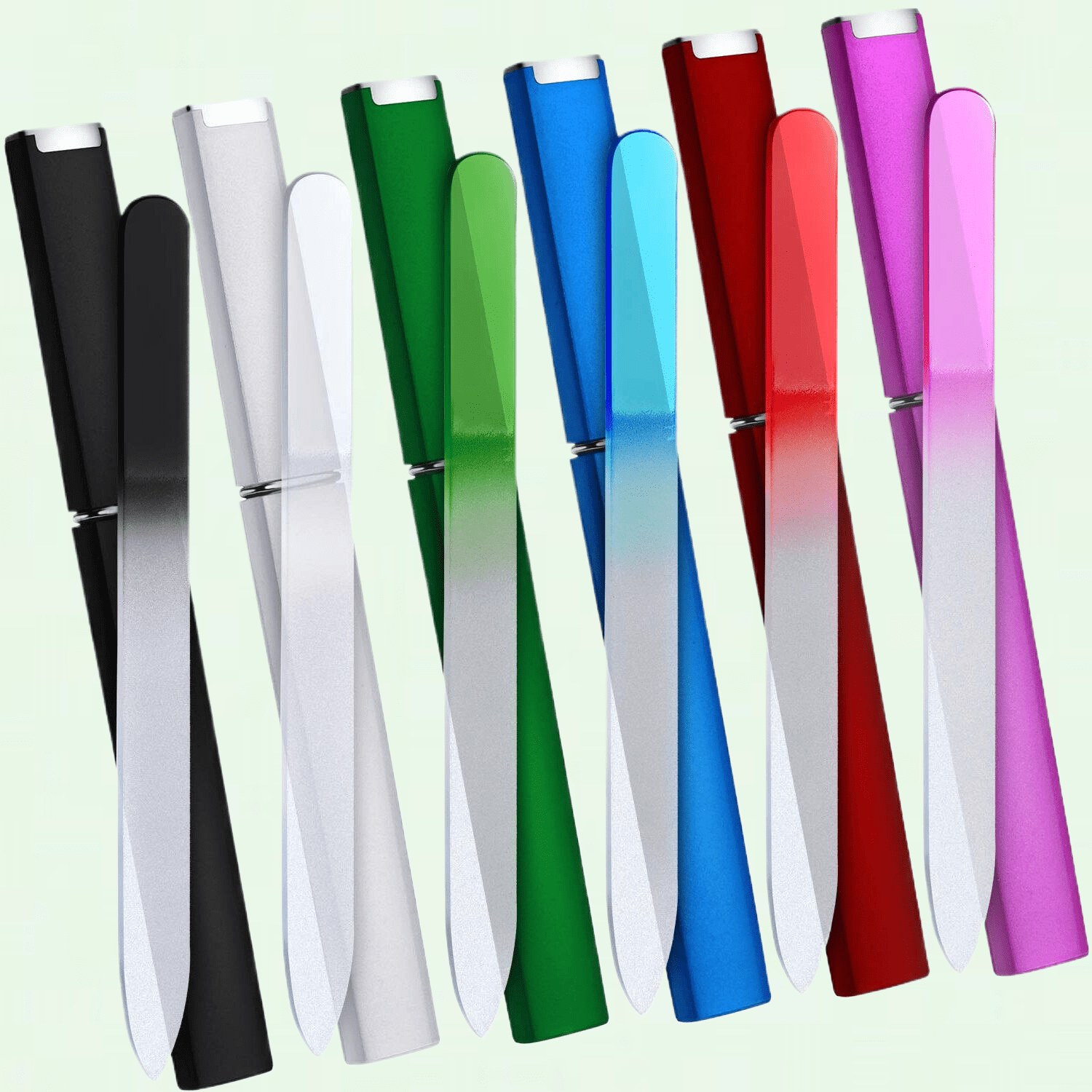 6 Pack Glass Nail Files with Case, Double Sided Etched Crystal Glass ...