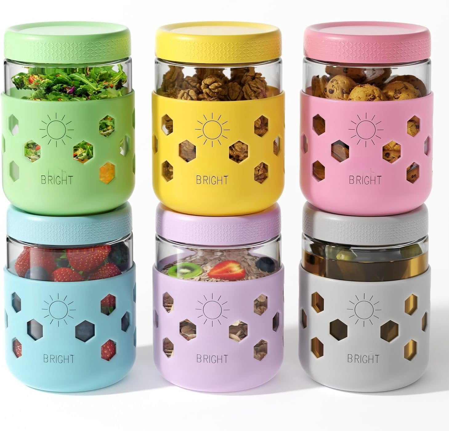 6 Pack Glass Overnight Oats Containers with , 16 oz Mason Jars with ...